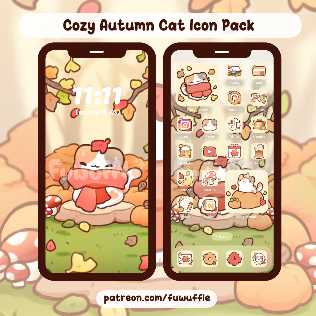 Cozy Autumn Cat Icon Pack – Fuwuffle